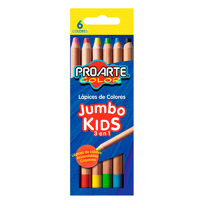 6 Lápices de Colores Jumbo Largo Redondo - Proarte - BUALE